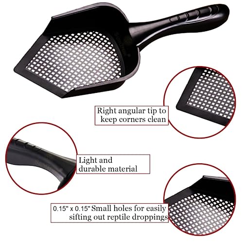 SunGrow Reptile Litter Scoop, Pointed Edge, for Cat & Chicken Coop, Right-Angled Wide and Deep Shovel, Black, 1 Pc per Pack