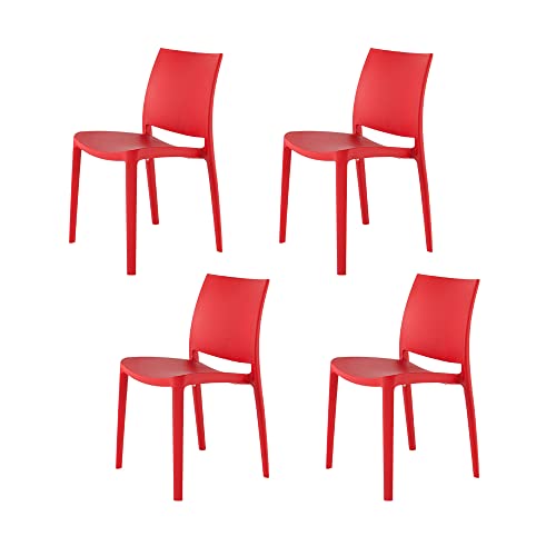 Lagoon Sensilla Red Stack-Able Dinning Chair - 4 Pcs/Set