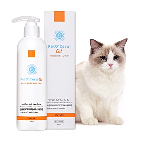 Breezytail PetO’Cera Cat Shampoo | Hypoallergenic Feline Skin & Coat Care Body Wash| Itch Relief, Moisturizing & Rejuvenating| Veterinarian Approved and Formulated Shampoo for Cats | 10.1oz