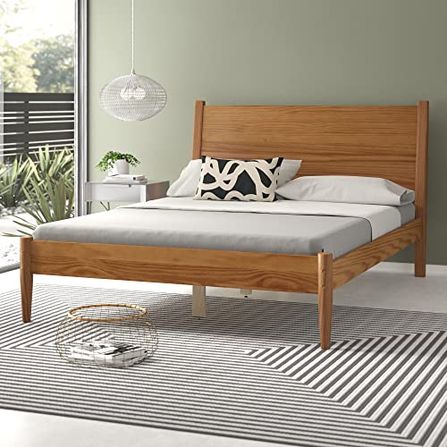 Mid-Century Panel Bed - Queen Size - Castanho Finish