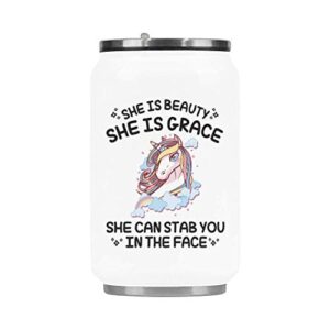 funny vacuum travel mug - she is beauty she is grace she can stab you in the face stainless steel coffee mug 10.3 ounce vacuum insulation travel tea cup