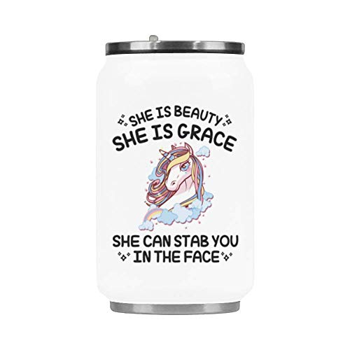 Funny Vacuum Travel Mug - She Is Beauty She Is Grace She Can Stab You In The Face Stainless Steel Coffee Mug 10.3 Ounce Vacuum Insulation Travel Tea Cup