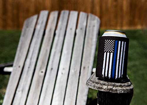 Police Officer Gifts for Men - Thin Blue Line Beverage Can Cooler Sleeves - Law Enforcement Blue Lives Matter Insulated Beer Holder with Blue Stripe American Flag - Police Department Ideas, 6-Pack