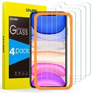 sparin screen protector compatible with iphone 11 / xr 6.1 inch, 4 pack tempered glass with alignment frame