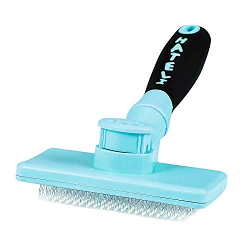 HATELI Self Cleaning Slicker Brush for Cat & Dog - Cat Grooming Brushes for Shedding Removes Mats, Tangles and Loose Hair Suitable Cat Brush for Long & Short Hair (Blue)