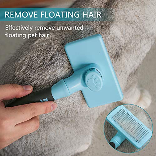 HATELI Self Cleaning Slicker Brush for Cat & Dog - Cat Grooming Brushes for Shedding Removes Mats, Tangles and Loose Hair Suitable Cat Brush for Long & Short Hair (Blue)