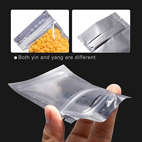 Luckycivia 100 PACK Resealable Clear Ziplock Smell Proof Pouch Aluminum Foil Zip Lock Bulk Food Storage Bag, Plastic Aluminum Material,3x4 inch