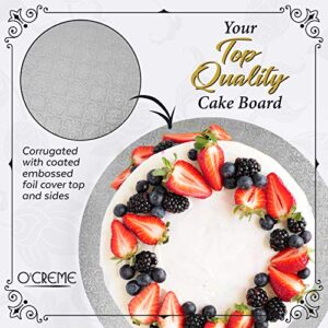 O'CREME Silver Wraparound Cake Pastry Round Drum Board 1/4 Inch Thick, 12 Inch Diameter - Pack of 10