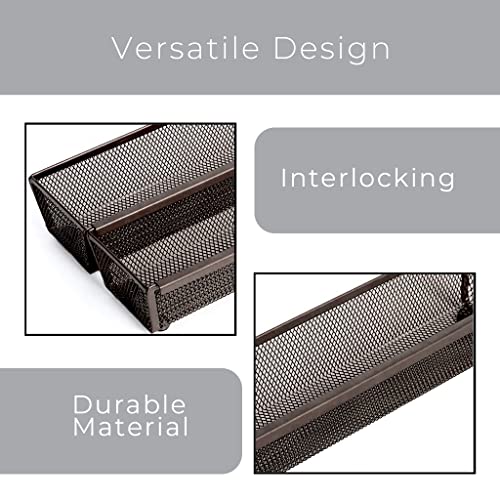 Smart Design Drawer Organizer - 9 x 3 Inch - Steel Metal Mesh Tray - with Interlocking Arm Connection - Utensils, Silverware, Organization - Kitchen - Bronze