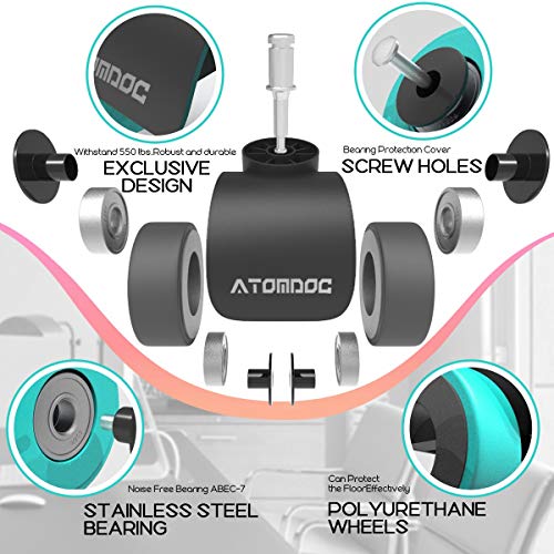 Office Chair Caster Wheels by ATOMDOC, 2" Newly Revolutionary Quadruple Ball Bearing Design,Heavy Duty & Safe Protection for All Floors Including Hardwood, Set of 5