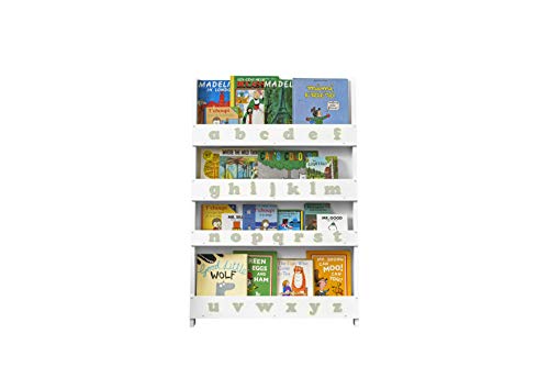 Tidy Books® White Bookshelf for Kids (Age 0-10) Grey Alphabet, Book Storage for Kids, Montessori, Book Rack for Kids, Front Facing, 45 x 30 x 3 in, Eco Friendly, Handmade, The Original Since 2004.…