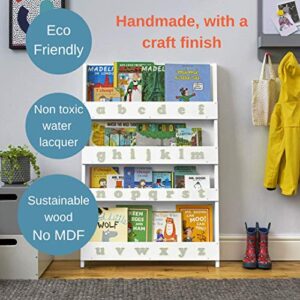 Tidy Books® White Bookshelf for Kids (Age 0-10) Grey Alphabet, Book Storage for Kids, Montessori, Book Rack for Kids, Front Facing, 45 x 30 x 3 in, Eco Friendly, Handmade, The Original Since 2004.…