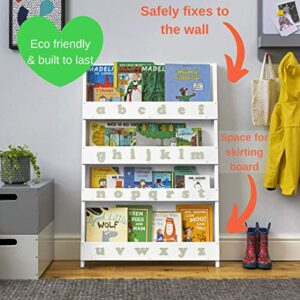 Tidy Books® White Bookshelf for Kids (Age 0-10) Grey Alphabet, Book Storage for Kids, Montessori, Book Rack for Kids, Front Facing, 45 x 30 x 3 in, Eco Friendly, Handmade, The Original Since 2004.…