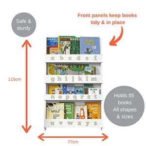 Tidy Books® White Bookshelf for Kids (Age 0-10) Grey Alphabet, Book Storage for Kids, Montessori, Book Rack for Kids, Front Facing, 45 x 30 x 3 in, Eco Friendly, Handmade, The Original Since 2004.…