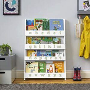 Tidy Books® White Bookshelf for Kids (Age 0-10) Grey Alphabet, Book Storage for Kids, Montessori, Book Rack for Kids, Front Facing, 45 x 30 x 3 in, Eco Friendly, Handmade, The Original Since 2004.…