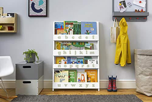 Tidy Books® White Bookshelf for Kids (Age 0-10) Grey Alphabet, Book Storage for Kids, Montessori, Book Rack for Kids, Front Facing, 45 x 30 x 3 in, Eco Friendly, Handmade, The Original Since 2004.…