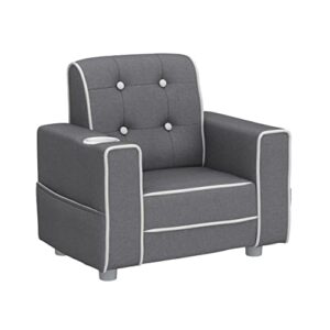 delta children chelsea kids upholstered chair with cup holder, soft grey