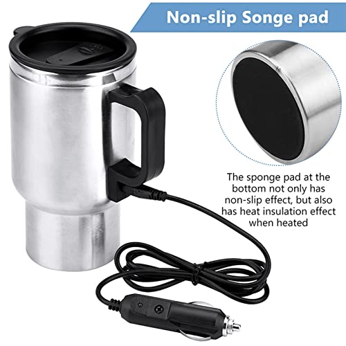 Heated Travel Mug, 12V 450ml Electric Incar Stainless Steel Travel Heating Cup Coffee Tea Car Cup Mug with Anti-Spill Lid Car Electric Kettle for Heating Water, Coffee, Milk and Tea