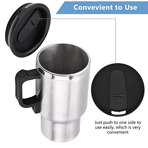 Heated Travel Mug, 12V 450ml Electric Incar Stainless Steel Travel Heating Cup Coffee Tea Car Cup Mug with Anti-Spill Lid Car Electric Kettle for Heating Water, Coffee, Milk and Tea