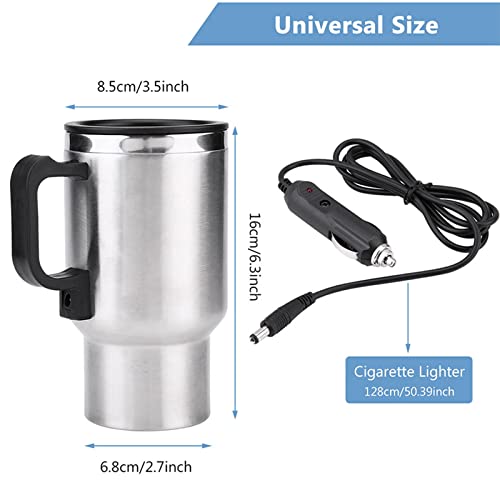 Heated Travel Mug, 12V 450ml Electric Incar Stainless Steel Travel Heating Cup Coffee Tea Car Cup Mug with Anti-Spill Lid Car Electric Kettle for Heating Water, Coffee, Milk and Tea