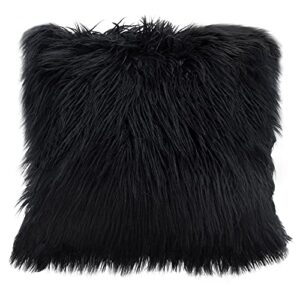 diamond sofa dual-sided faux fur square accent pillow in black ombre - 18"