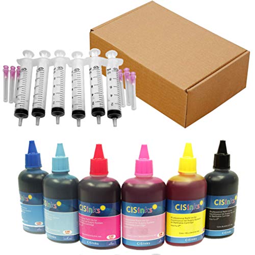 CISinks Standard Universal Black Refill Ink - 600 ml (16.9 oz) Dye-Based Ink for All Printers B, Y, M, LM, C, LC + Refill Tool Kits Blunt Injectors