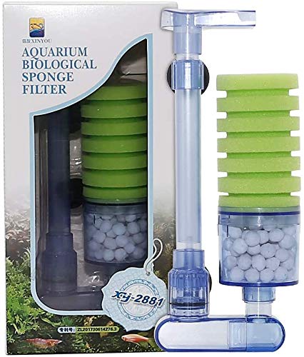 UPETTOOLS Aquarium Biochemical Sponge Filter Ultra Quiet Aquarium Air Pump Bio Sponge Fish Tank Foam Filter Comes with 4/2 Spare Sponges 4/2 Bag of Bio Ceramic Media Balls