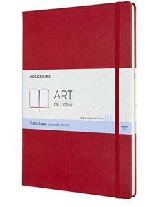 moleskine art sketchbook, hard cover, a4 (8.25" x 11.75") plain/blank, scarlet red, 96 pages