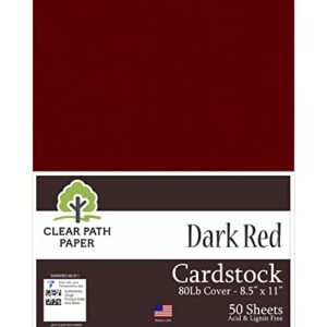 Dark Red Cardstock - 8.5 x 11 inch - 80Lb Cover - 50 Sheets - Clear Path Paper