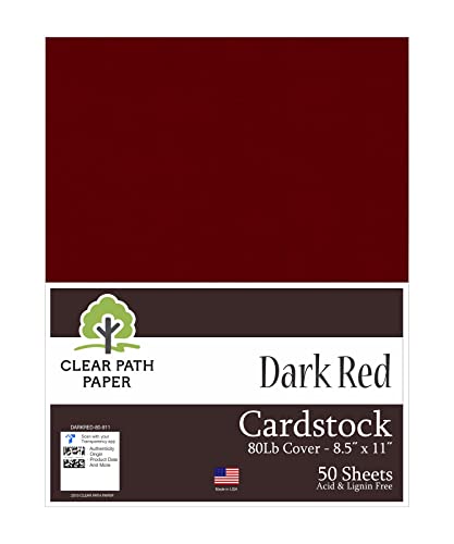 Dark Red Cardstock - 8.5 x 11 inch - 80Lb Cover - 50 Sheets - Clear Path Paper