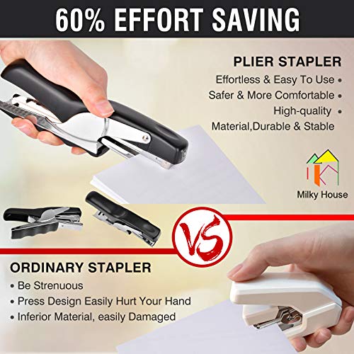 Plier Stapler, Heavy Duty Desk Staples 20 Sheets Paper Capacity Manual Stapler Save 60% Power, for Home School Supplies Portable Handheld Stapling Packaging Staple Gun for Warehouse Desk Office, Black