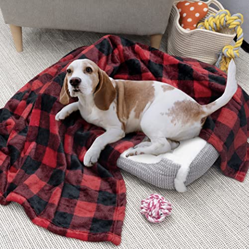 PAVILIA Buffalo Plaid Throw Blanket for Sofa Couch | Soft Flannel Fleece Red Black Checker Plaid Pattern Decorative Throw | Warm Cozy Lightweight Microfiber | 50 x 60 Inches