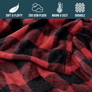 PAVILIA Buffalo Plaid Throw Blanket for Sofa Couch | Soft Flannel Fleece Red Black Checker Plaid Pattern Decorative Throw | Warm Cozy Lightweight Microfiber | 50 x 60 Inches