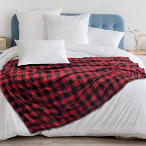 PAVILIA Buffalo Plaid Throw Blanket for Sofa Couch | Soft Flannel Fleece Red Black Checker Plaid Pattern Decorative Throw | Warm Cozy Lightweight Microfiber | 50 x 60 Inches