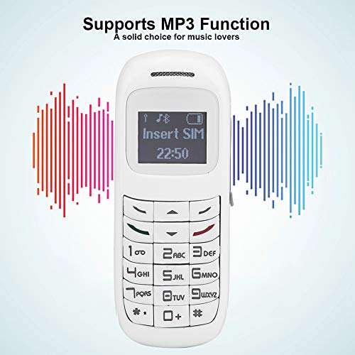 ASHATA Mini Small Mobile Cell Phone, Mini Mobile Cell Phone Mini Mobile Phone Bluetooth Dialer with Headset Cellphone Earphone Ear Hook Support SIM, Mp3, Long Standby Time(White)