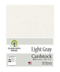 light gray cardstock - 8.5 x 11 inch - 80lb cover - 50 sheets - clear path paper