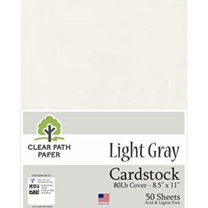 Light Gray Cardstock - 8.5 x 11 inch - 80Lb Cover - 50 Sheets - Clear Path Paper