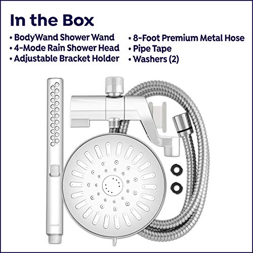 Waterpik High Pressure Handheld Wand and Rain Shower Head Combo with 8-Foot Long Metal Hose, BodyWand Spa System with 7 Spray Modes for Hair and Body, Chrome