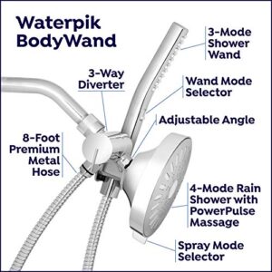 Waterpik High Pressure Handheld Wand and Rain Shower Head Combo with 8-Foot Long Metal Hose, BodyWand Spa System with 7 Spray Modes for Hair and Body, Chrome