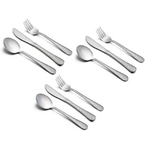 9-piece toddler kids silverware flatware set, haware stainless steel hammered(adult look) preschooler eating utensils, adult diet tableware, includes 3 spoons 3 forks 3 butter knives, dishwasher safe