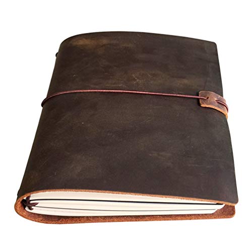 newestor A5 Travelers Notebook with 3 Lined Inserts - Refillable Leather Travel Journal for Men & Women, 90 Sheets, Brown