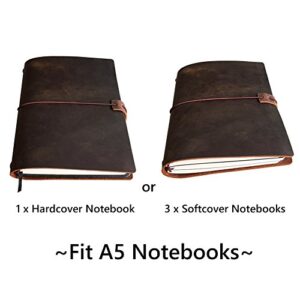 newestor A5 Travelers Notebook with 3 Lined Inserts - Refillable Leather Travel Journal for Men & Women, 90 Sheets, Brown