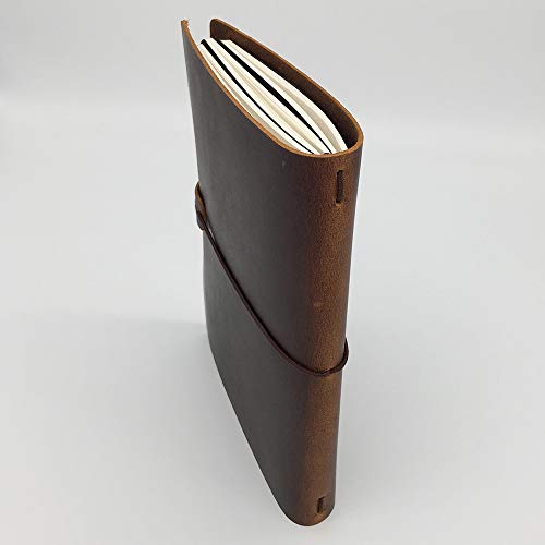 newestor A5 Travelers Notebook with 3 Lined Inserts - Refillable Leather Travel Journal for Men & Women, 90 Sheets, Brown