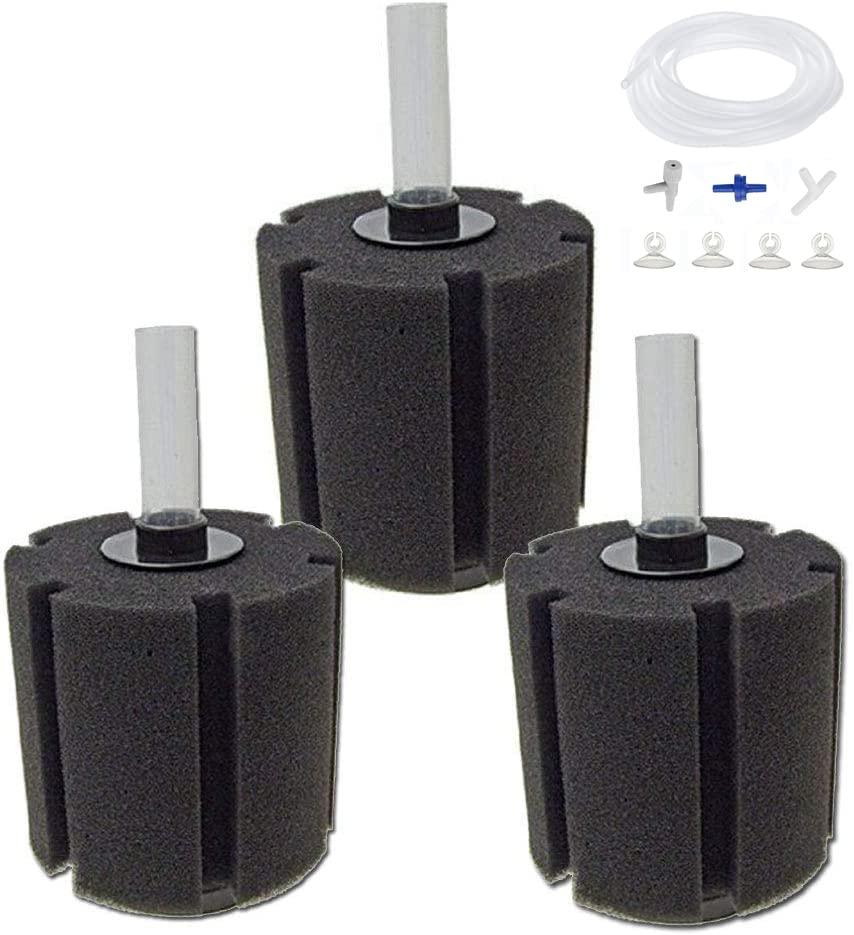 AQUAPAPA Bio Sponge Filter for Betta Fry Aquarium Fish Tank Up to 60 Gal ea. 3-Pack (L)