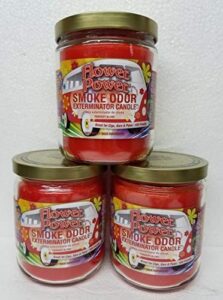 smoke odor exterminator 13 oz jar candles flower power, (3) set of three candles.