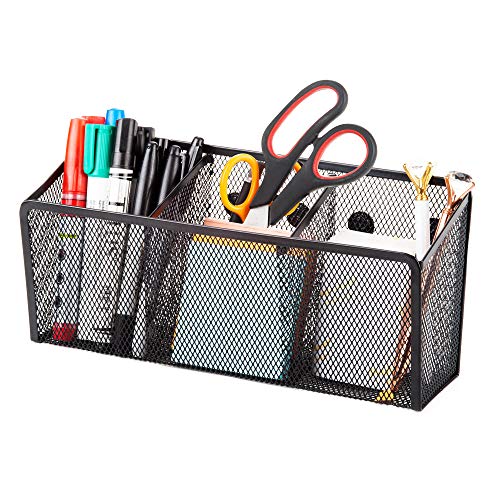 Magnetic Pencil Holder Organizer - Perfect for Locker Refrigerator Whiteboard Office Fridge - Metal Mesh Pen Cup for Accessories Marker Eraser Chalk Supplies - Strong Magnet Storage Bin Basket