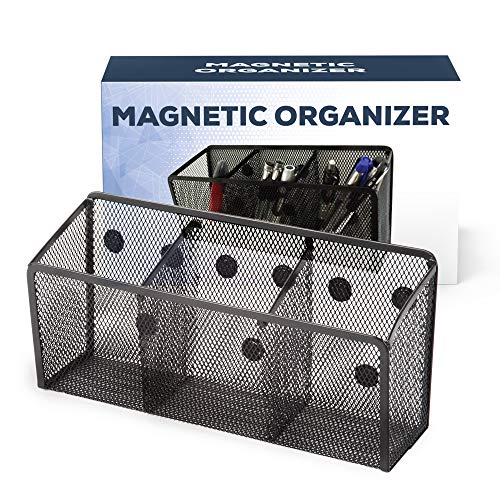 Magnetic Pencil Holder Organizer - Perfect for Locker Refrigerator Whiteboard Office Fridge - Metal Mesh Pen Cup for Accessories Marker Eraser Chalk Supplies - Strong Magnet Storage Bin Basket