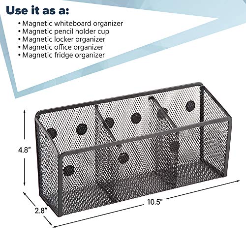 Magnetic Pencil Holder Organizer - Perfect for Locker Refrigerator Whiteboard Office Fridge - Metal Mesh Pen Cup for Accessories Marker Eraser Chalk Supplies - Strong Magnet Storage Bin Basket