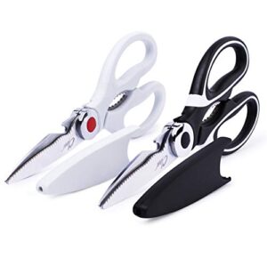 clear style kitchen shears stainless steel utility scissors heavy duty multipurpose kitchen scissors, dishwasher safe, perfect for preparing beef, chicken, vegetables, fish, black and white (2 pack)