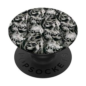 unique skull hear no evil, see no evil, speak no evil popsockets popgrip: swappable grip for phones & tablets